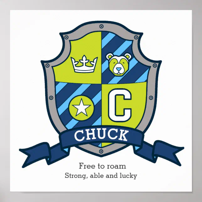 Chuck name meaning letter C bear green crest Poster | Zazzle
