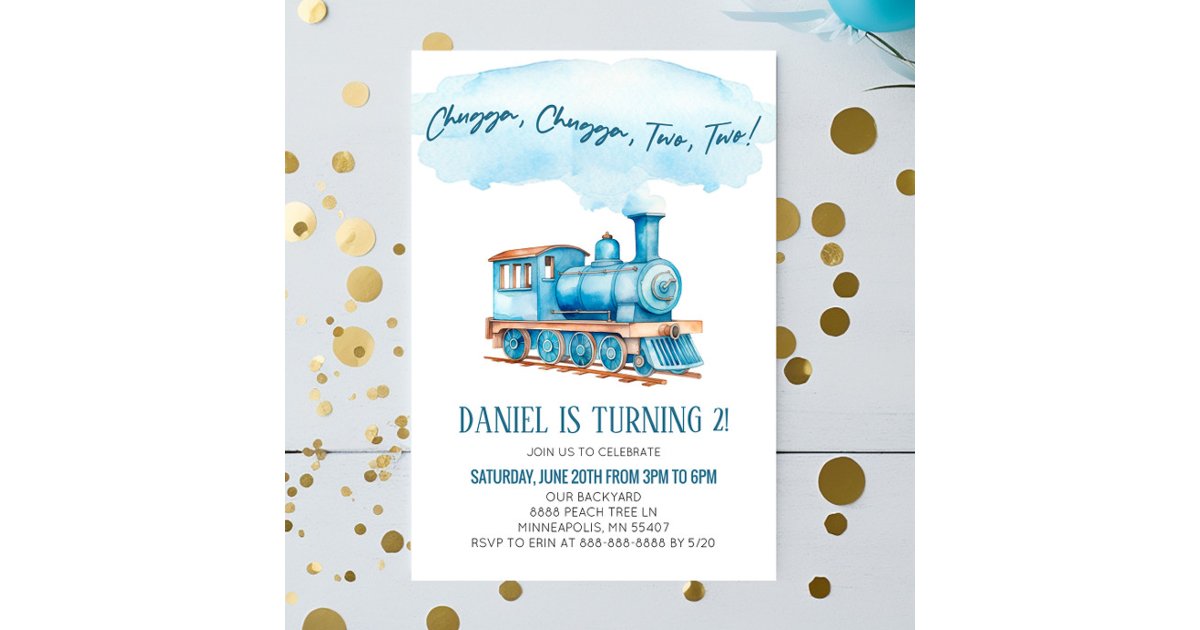 Chugga Two Two Choo Choo Train 2nd Birthday Party Invitation | Zazzle