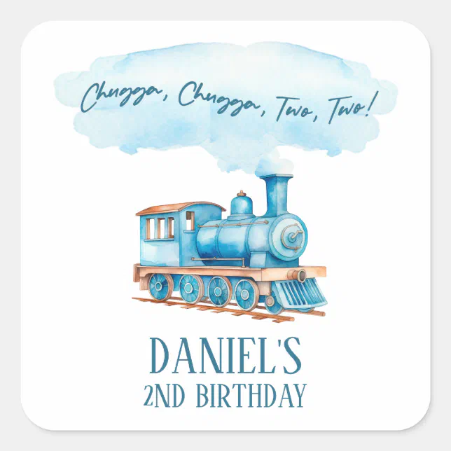 Chugga Two Two Choo Choo Train 2nd Birthday Party Square Sticker | Zazzle