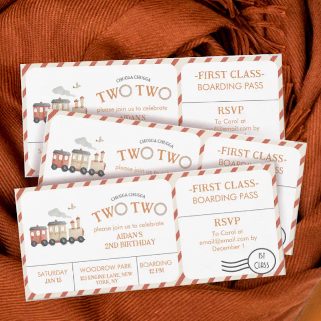 Chugga Two Two Train Ticket Second Birthday Invitation | Zazzle