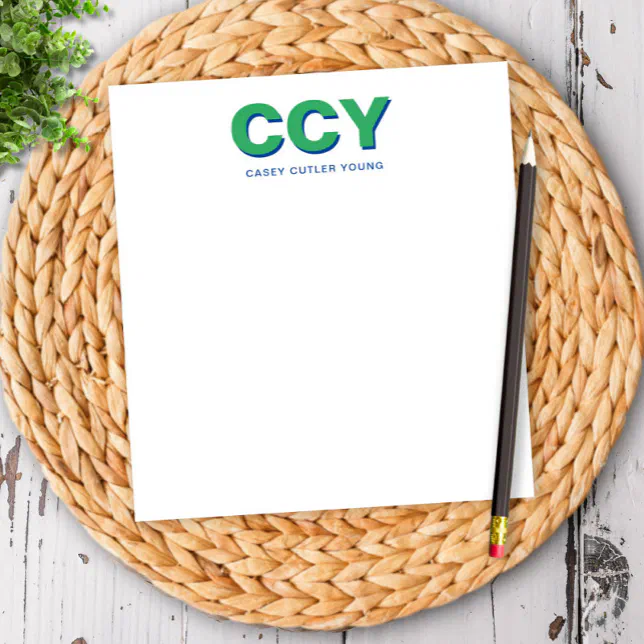Chunky Initials Green and Blue Personalized Notepad | Zazzle