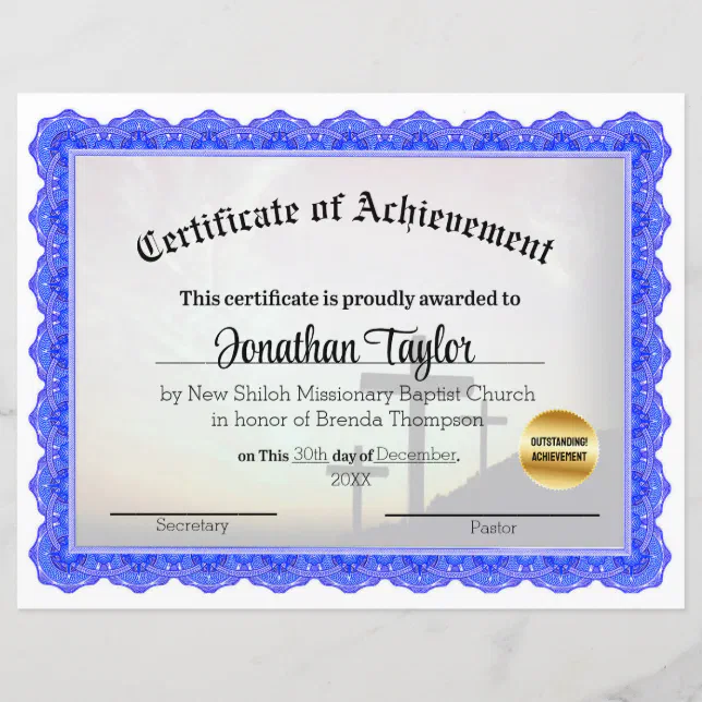 Church Cross Certificate of Achievement | Zazzle
