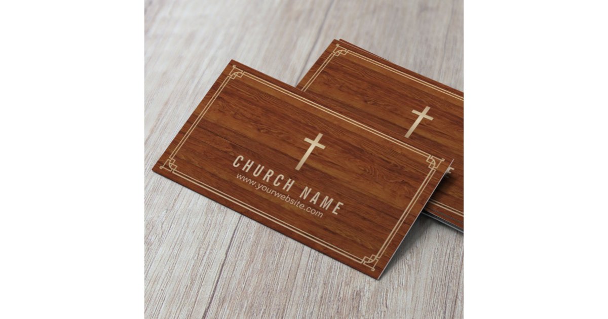 Church Cross Gold Framed Elegant Wood Pastor Business Card | Zazzle
