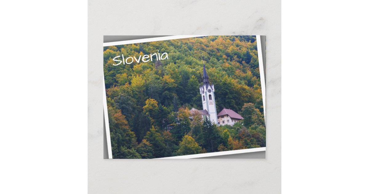 Church in a fall forest in Slovenia Postcard | Zazzle
