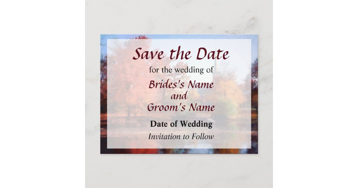 Church in Autumn Save the Date Announcement Postcard | Zazzle