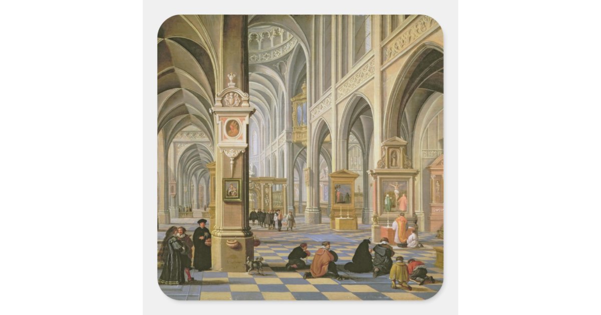 Church interior square sticker | Zazzle