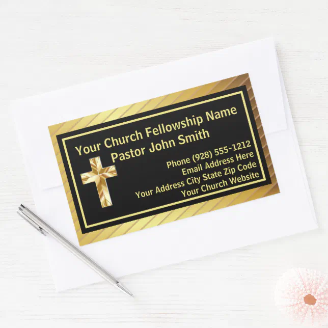 Church Pastor Classy Gold And Black Business Rectangular Sticker | Zazzle