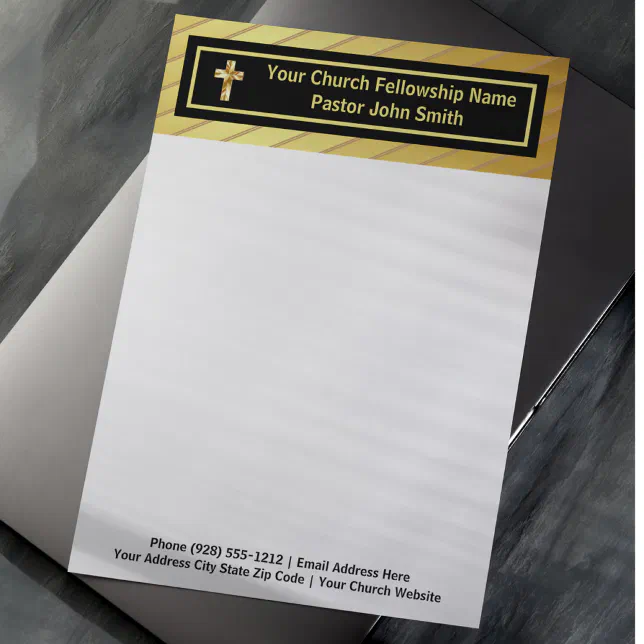 Church Pastor Classy Gold And Black Letterhead | Zazzle