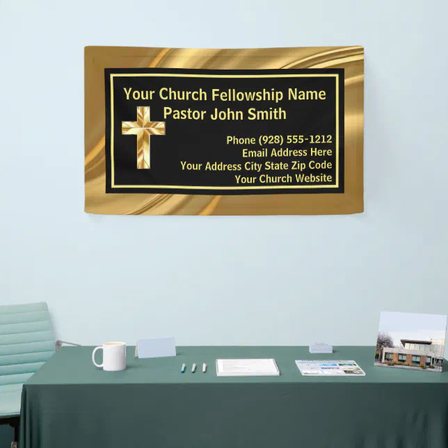 Church Pastor Elegant Gold And Black Banner | Zazzle