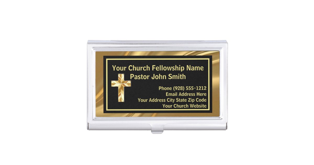 Church Pastor Elegant Gold And Black Business Card Case | Zazzle