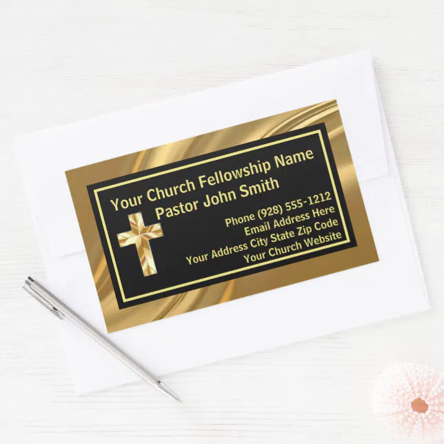 Church Pastor Elegant Gold And Black Rectangular Sticker | Zazzle