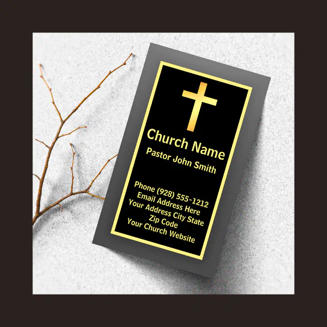 Church Pastor Elegant Simple Black Gold Business Card | Zazzle