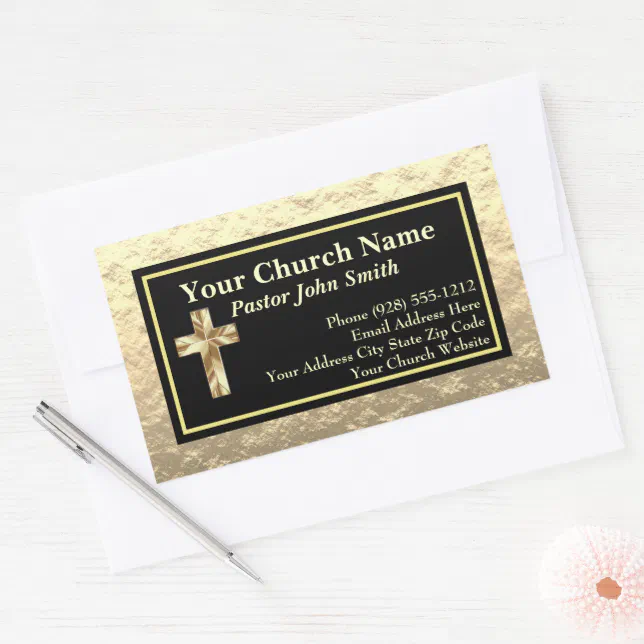 Church Pastor Gold And Black Business Rectangular Sticker | Zazzle