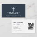 Church Pastor Modern QR code Custom Logo Navy Business Card | Zazzle