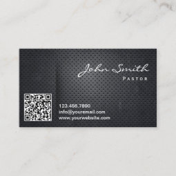 Church Pastor Modern QR Code Dark Metal Business Card | Zazzle