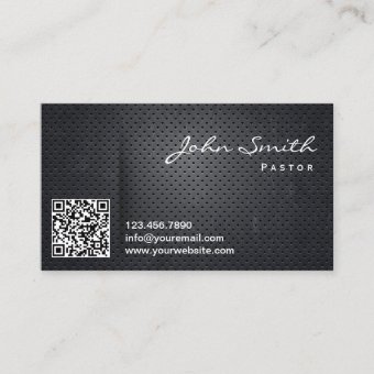 Church Pastor Modern QR Code Dark Metal Business Card | Zazzle