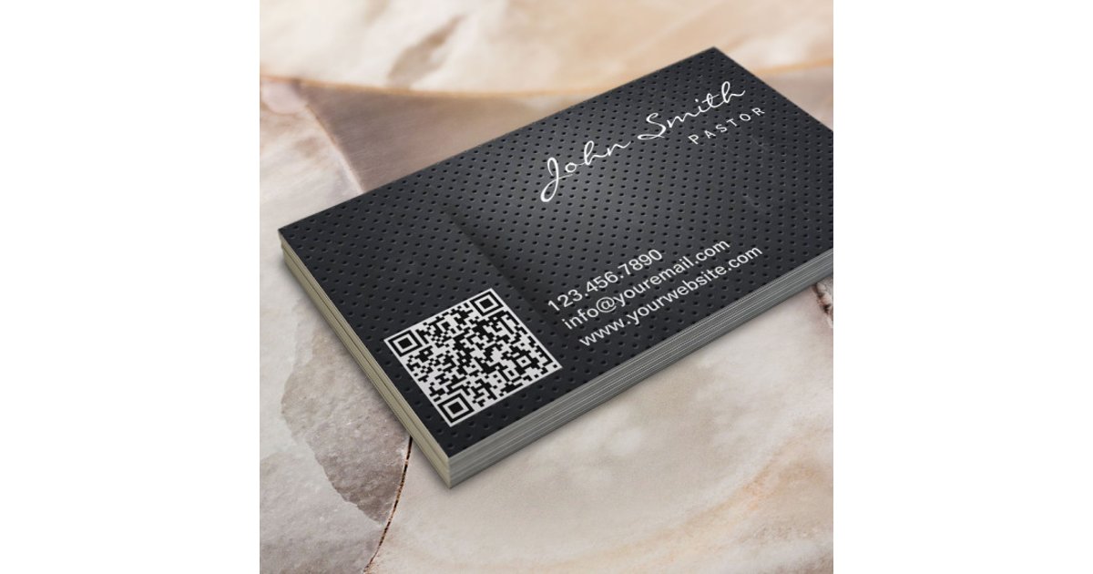 Church Pastor Modern QR Code Dark Metal Business Card | Zazzle