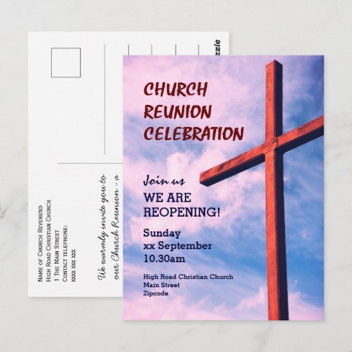 CHURCH REUNION CELEBRATION Reopening INVITATION Postcard | Zazzle