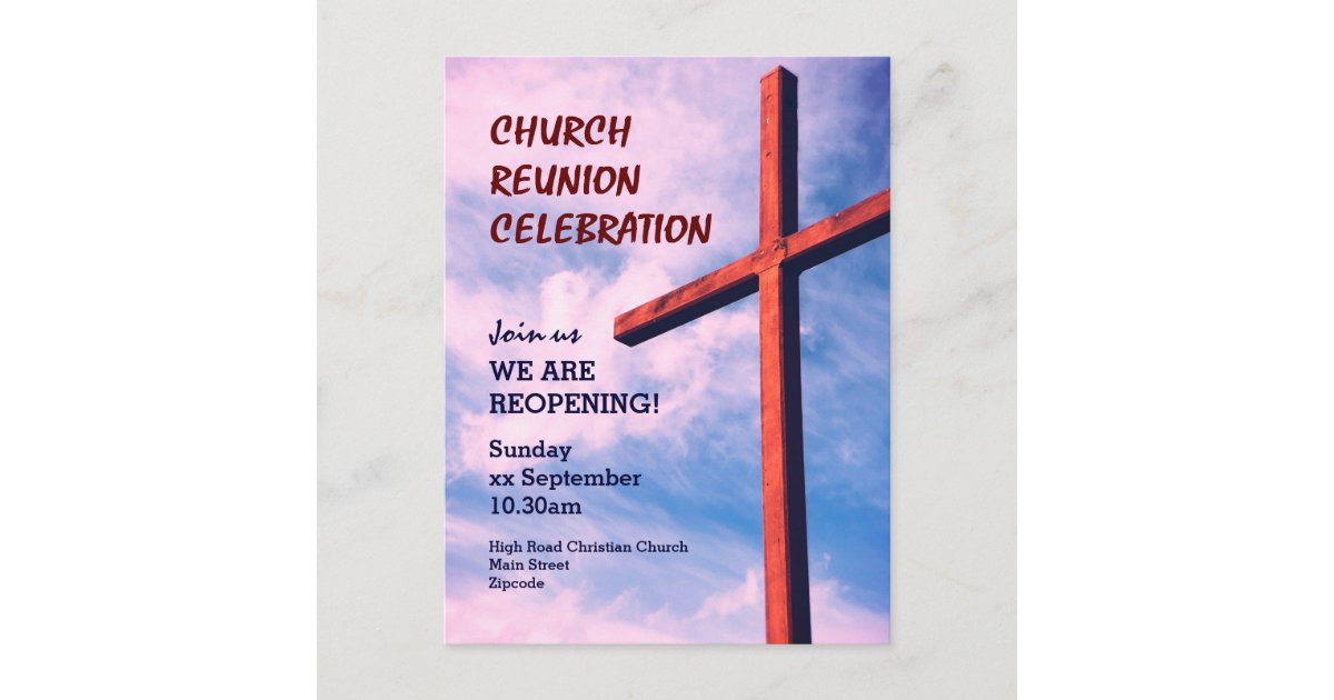 CHURCH REUNION CELEBRATION Reopening INVITATION Postcard | Zazzle
