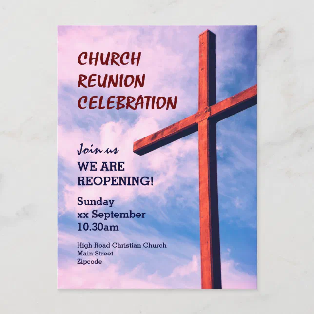 CHURCH REUNION CELEBRATION Reopening INVITATION Postcard | Zazzle