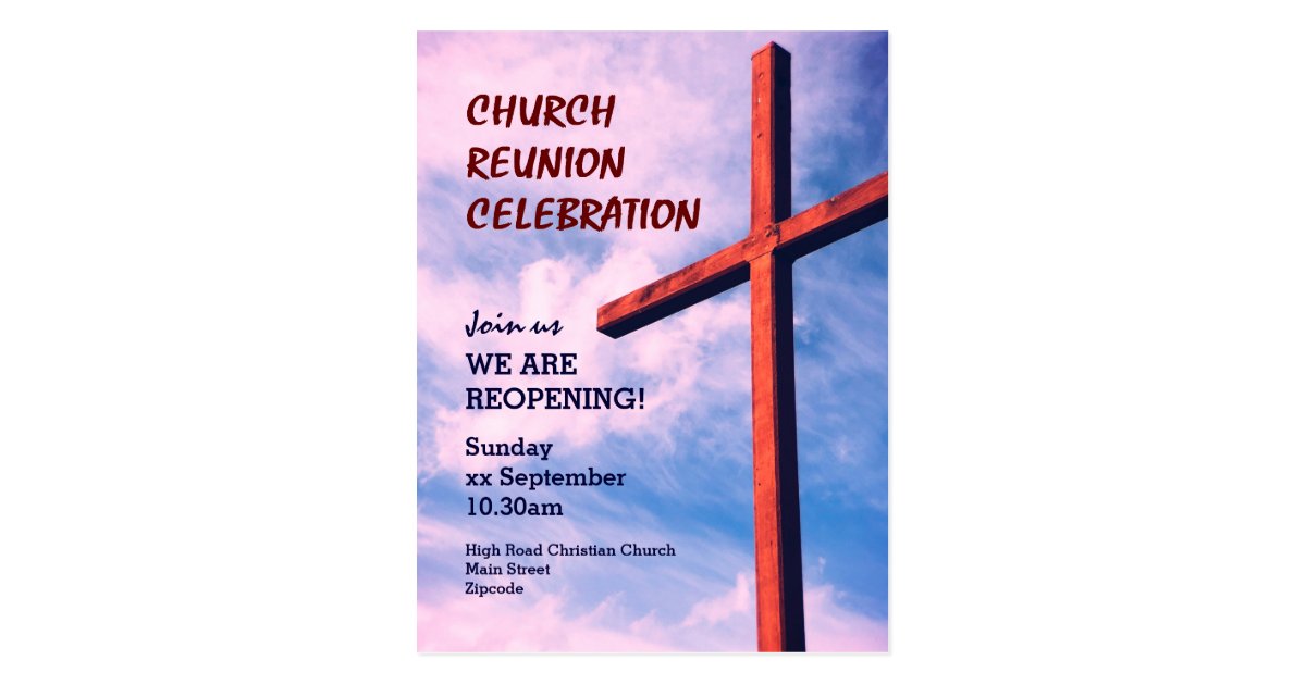 CHURCH REUNION CELEBRATION Reopening INVITATION Postcard | Zazzle.com