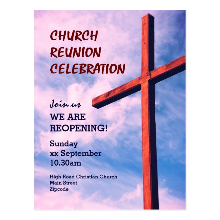 CHURCH REUNION CELEBRATION Reopening INVITATION Postcard | Zazzle.com