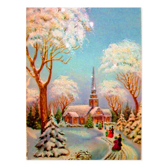 Church Snow Scene Vintage Art Postcard | Zazzle.com