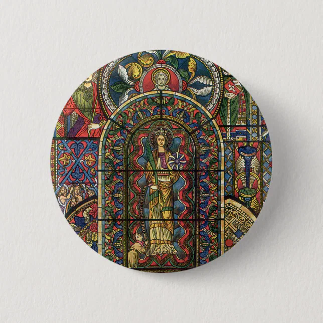 Church Stained Glass Window, Vintage Architecture Button | Zazzle