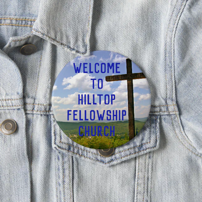 Church Welcome Pin Wooden Cross Custom Text | Zazzle
