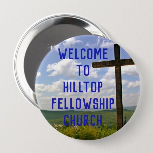 Church Welcome Pin Wooden Cross Custom Text | Zazzle