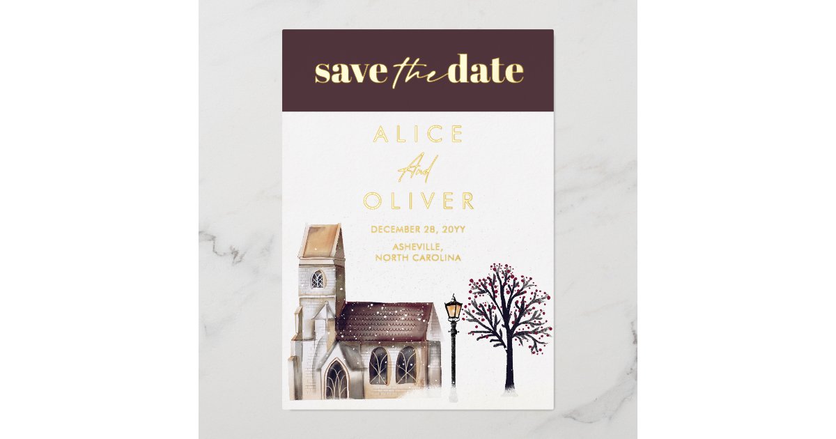 Church Winter Religious Ceremony Save The Date Foil Invitation | Zazzle