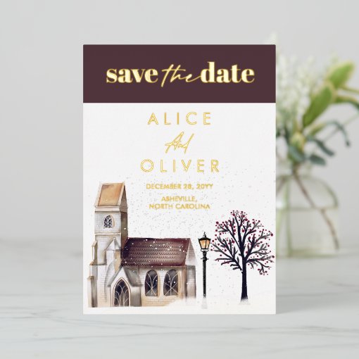 Church Winter Religious Ceremony Save The Date Foil Invitation | Zazzle