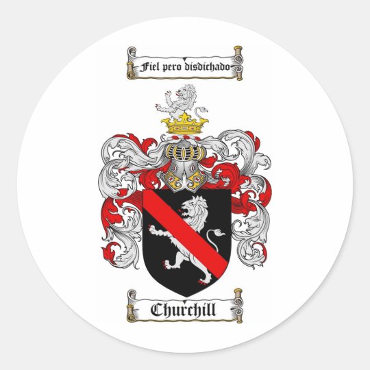 CHURCHILL FAMILY CREST - CHURCHILL COAT OF ARMS CLASSIC ROUND STICKER ...