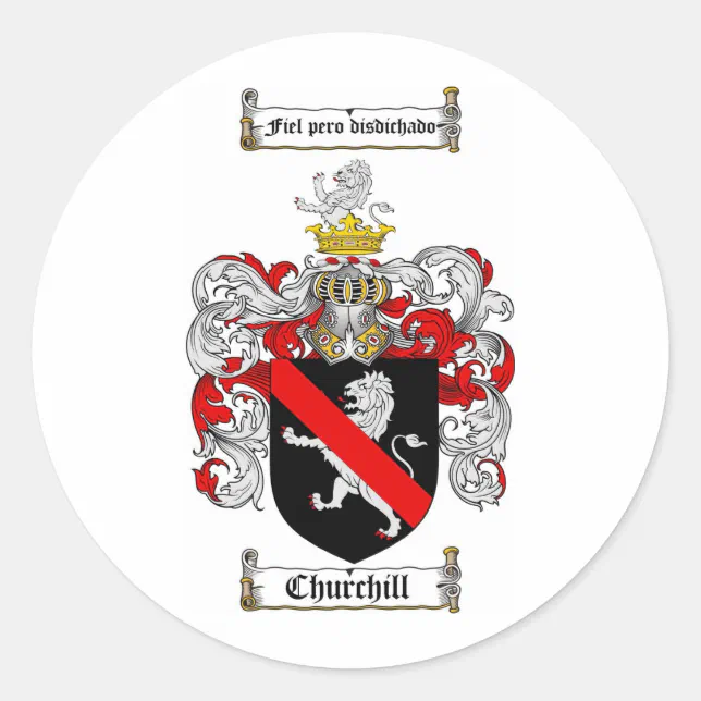 CHURCHILL FAMILY CREST - CHURCHILL COAT OF ARMS CLASSIC ROUND STICKER ...
