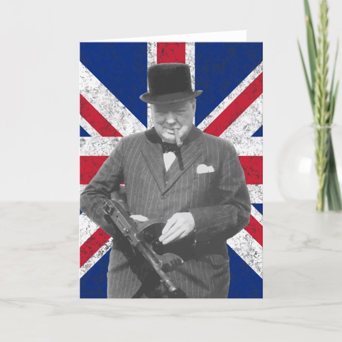 Churchill Posing With The British Flag Card | Zazzle.com