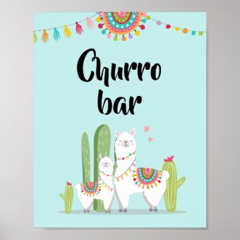 Churro Bar Snack Fiesta Llama Baby Shower Sign | Zazzle