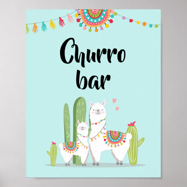 Churro Bar Snack Fiesta Llama Baby Shower Sign | Zazzle
