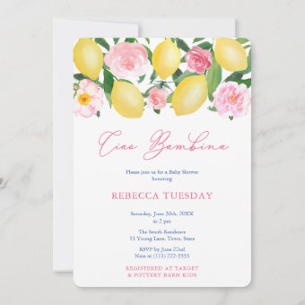 Ciao Baby Italy Inspired Girl Baby Shower Party Invitation | Zazzle