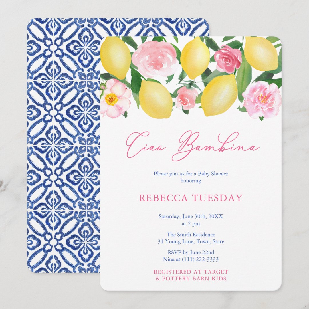 Ciao Baby Italy Inspired Girl Baby Shower Party Invitation | Zazzle