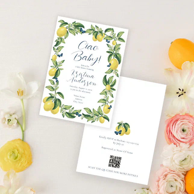 Ciao Baby Lemon Citrus Butterfly Baby Shower Invitation | Zazzle