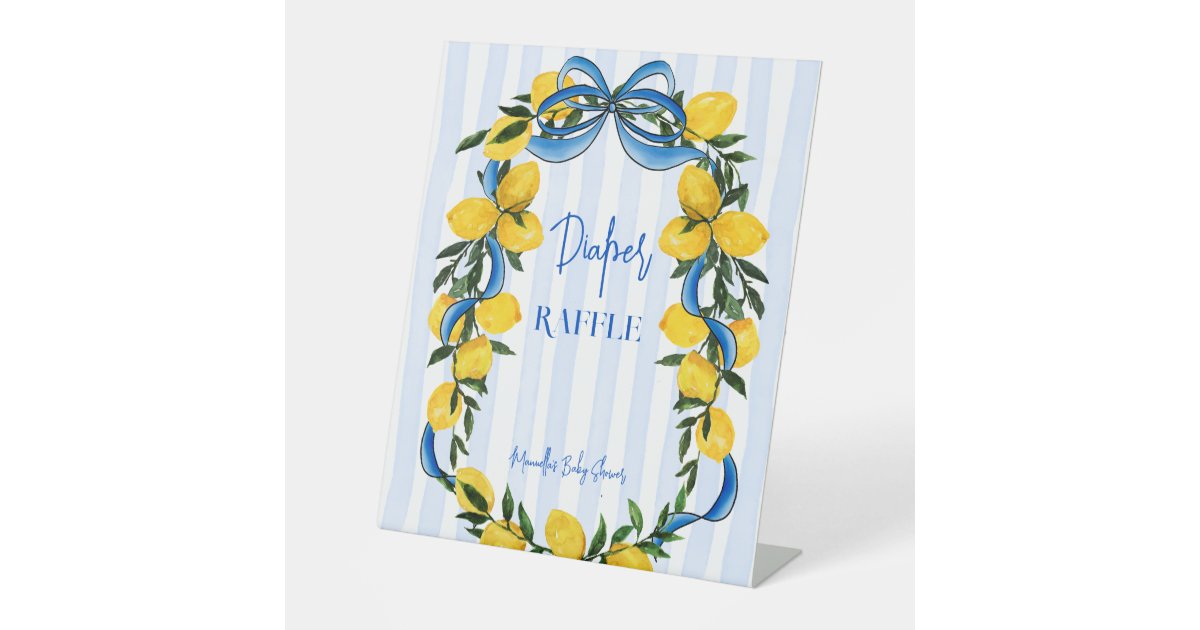 Ciao baby lemons Italian baby shower diaper raffle Pedestal Sign | Zazzle