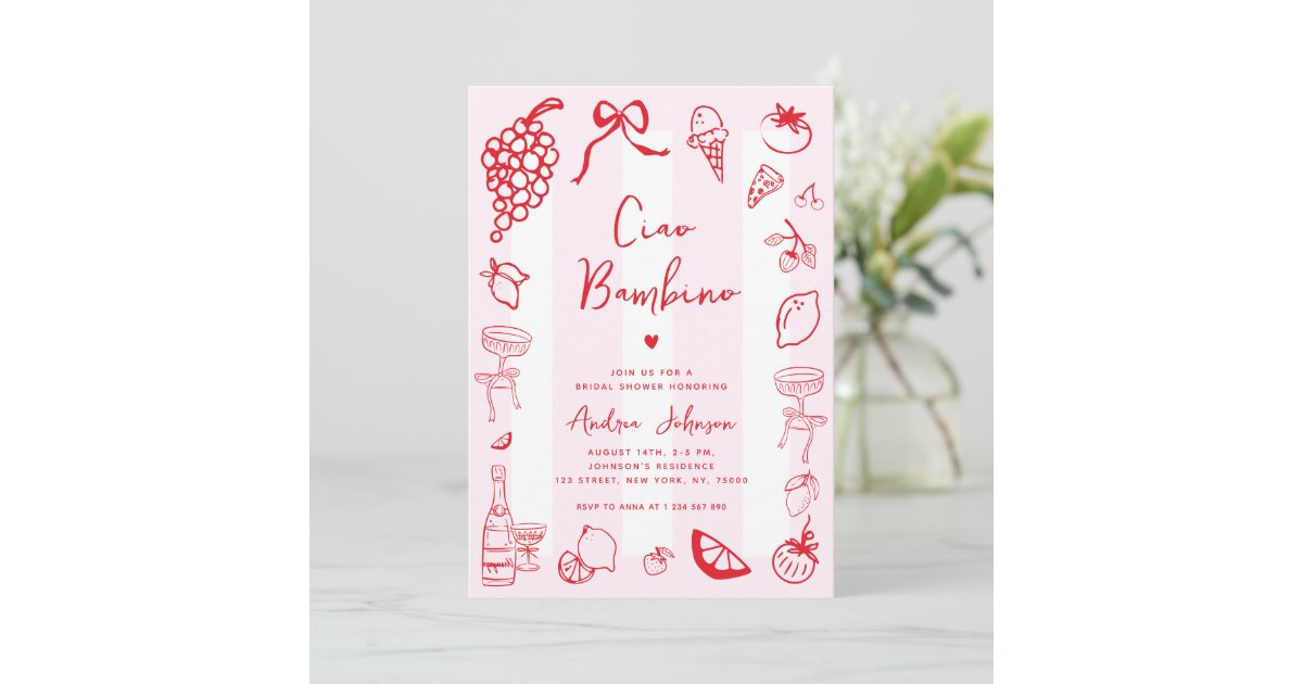 Ciao Bambino Fun Italian Hand Drawn Bridal Shower Invitation | Zazzle