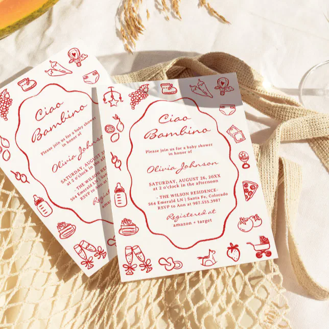 Ciao Bambino Italian Illustrated Baby Shower Invitation | Zazzle