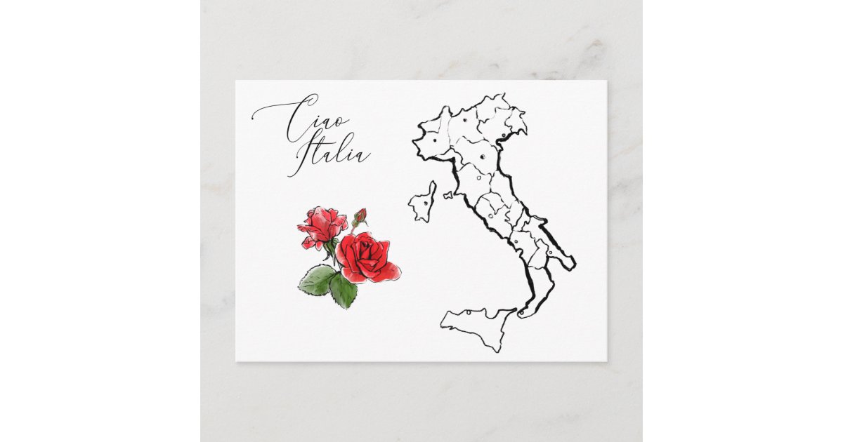 Ciao Italia Italian Language Map of Italy Postcard | Zazzle