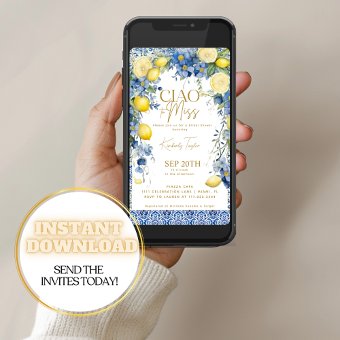 Ciao To Miss Italy Lemon Blue Tiles Bridal Shower Invitation | Zazzle