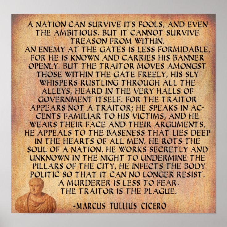 CICERO QUOTE - NATION CANNOT SURVIVE TREASON POSTER | Zazzle