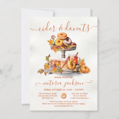 Cider and donuts Autumn Tiered Tray Bridal Shower Invitation | Zazzle