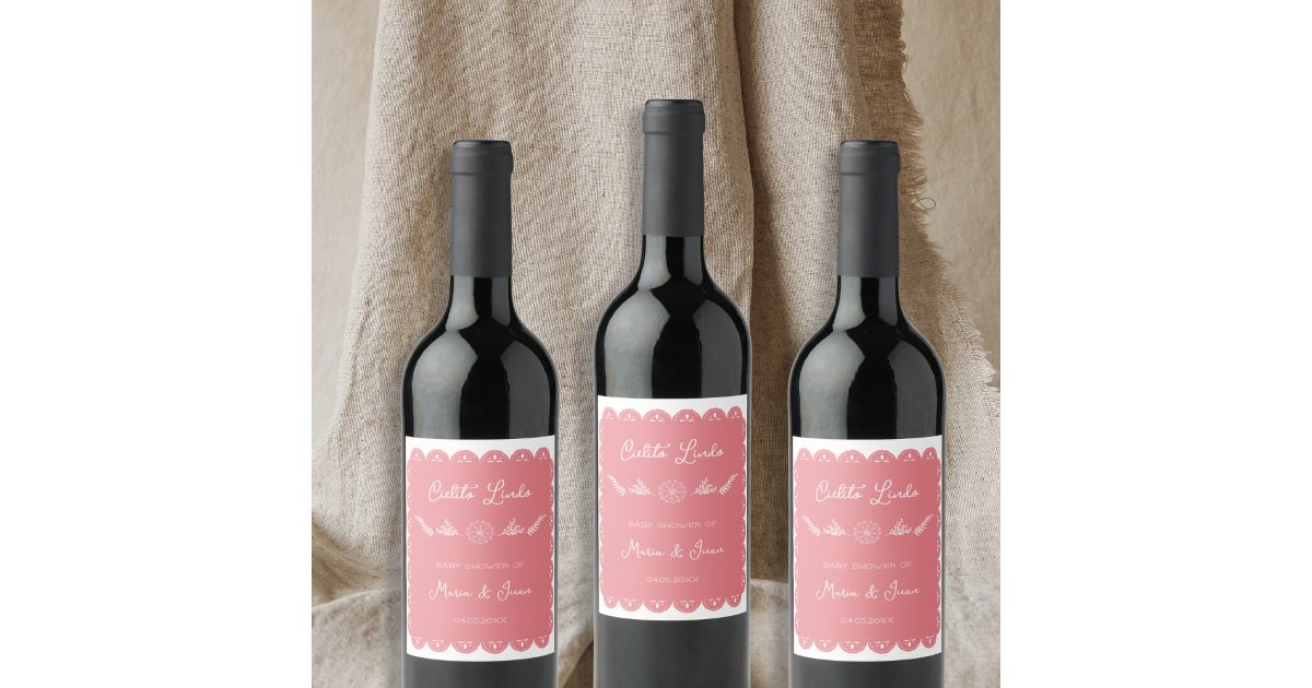 Cielito Lindo Papel Picado Girl Baby Shower Wine Label | Zazzle