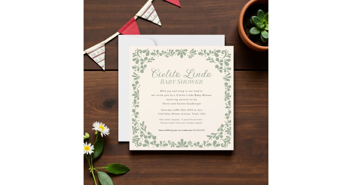 Cielito Lindo sage and cream all in one Invitation | Zazzle