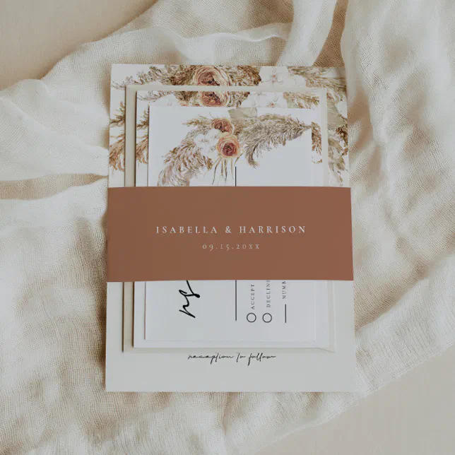 CIERA Bohemian Terracotta Minimalist Wedding Invitation Belly Band | Zazzle